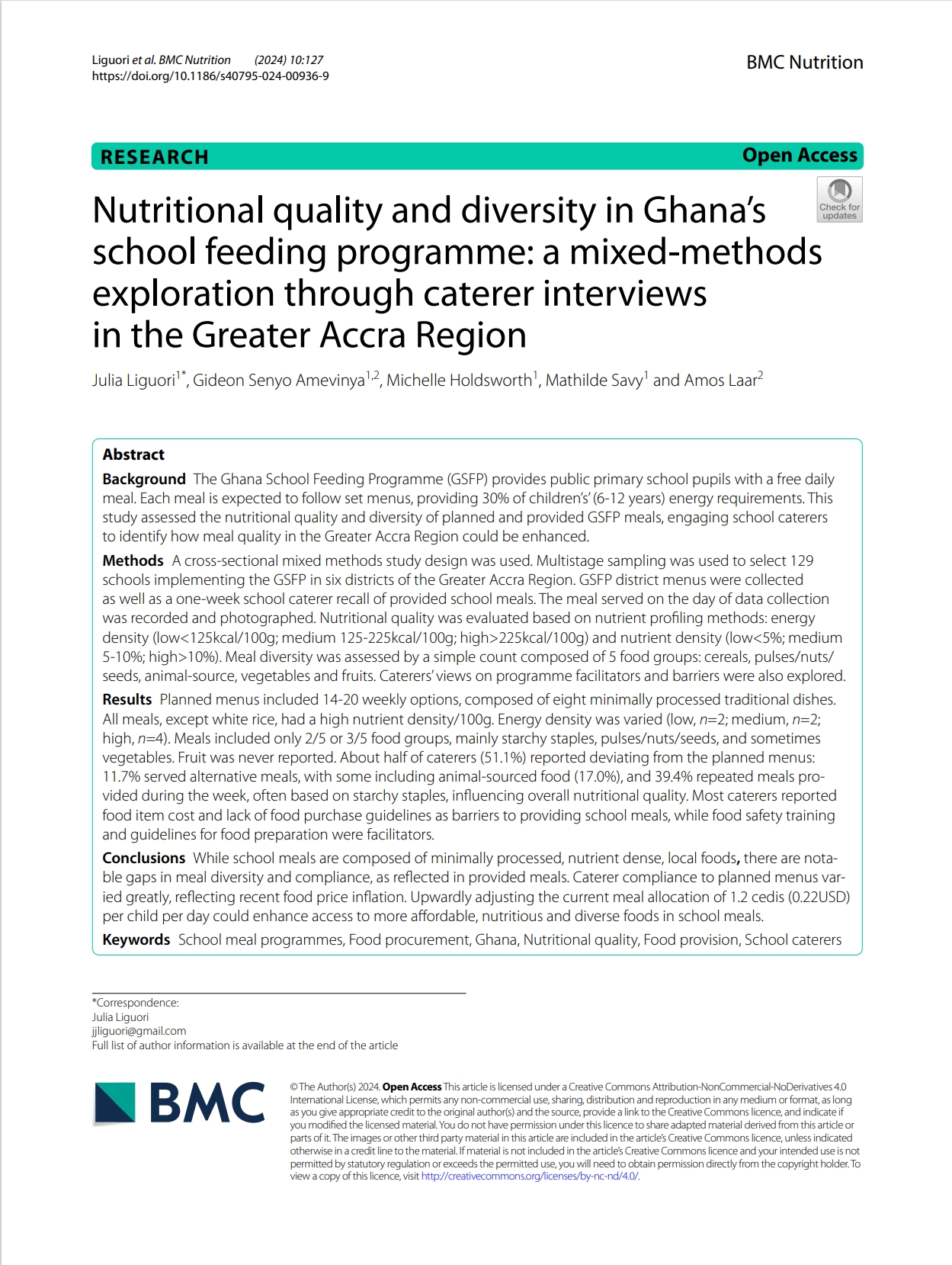 Qualité et diversité nutritionnelles des repas scolaires au Ghana ...
